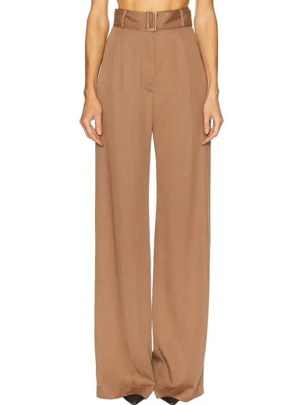 Matthew Bruch Belted Wide Leg Trouser - Mocha Lyocell