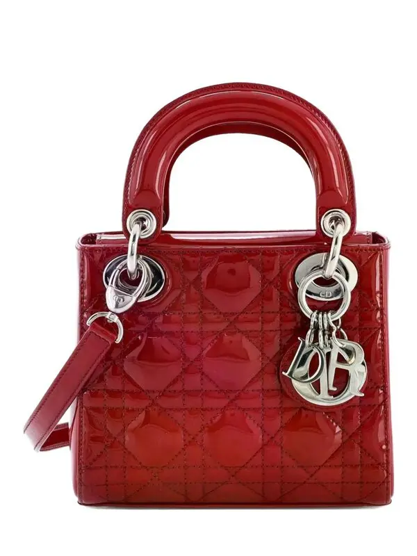 Dior Lady Mini Satchel Cannage Quilt Patent - Red