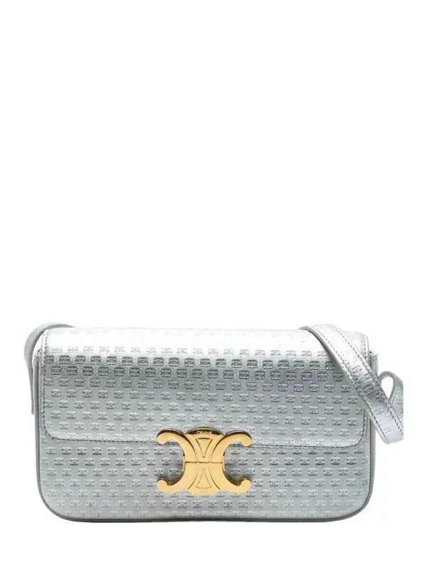 Celine Triomphe All Over Laminated Calfskin Claude Shoulder Bag - Silver