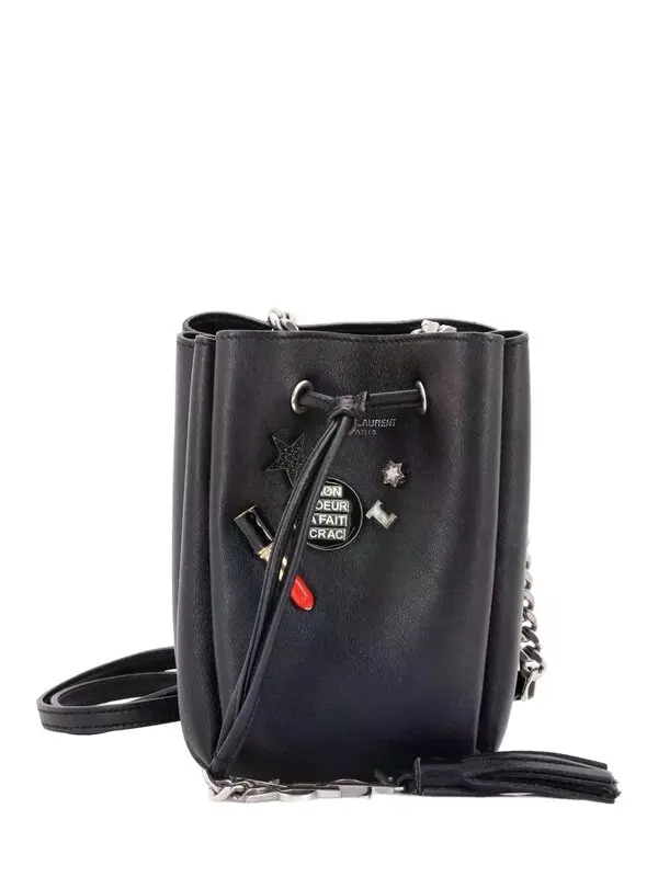 Saint Laurent Monogram Bourse Embellished Mini Bucket Bag - Black