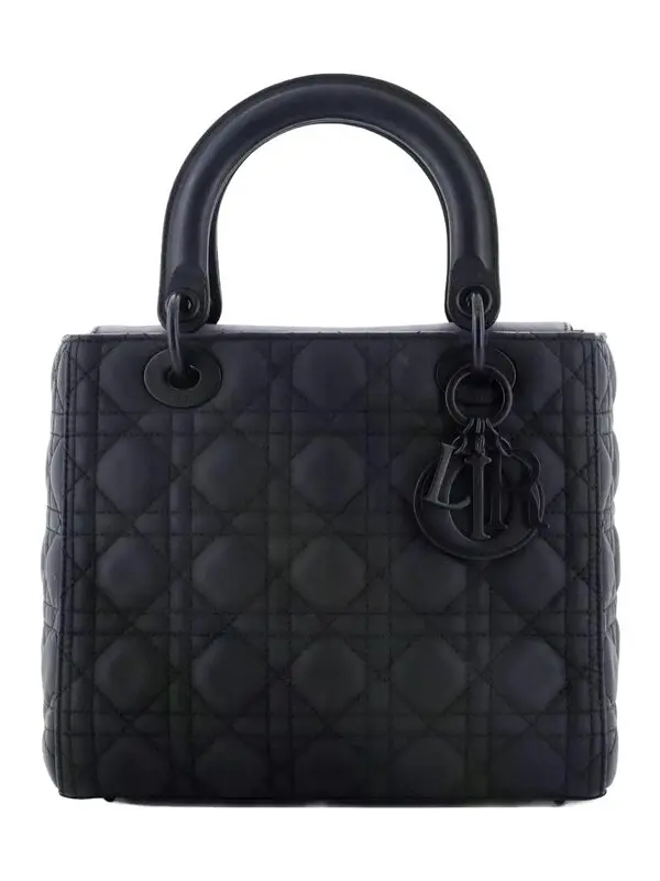 Dior Ultra Matte Lady Cannage Quilt Calfskin Medium Satchel - Black