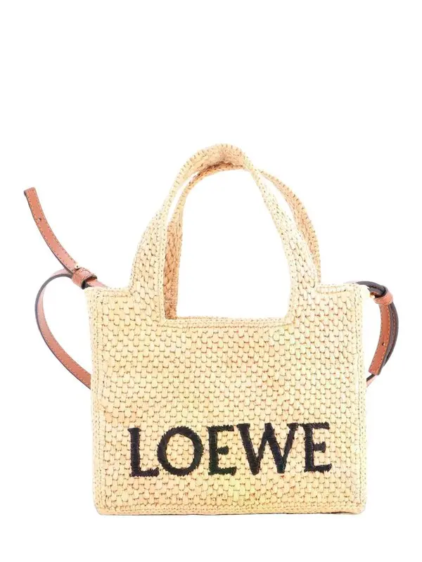 Loewe Logo Convertible Raffia Small Tote Bag - Neutrals