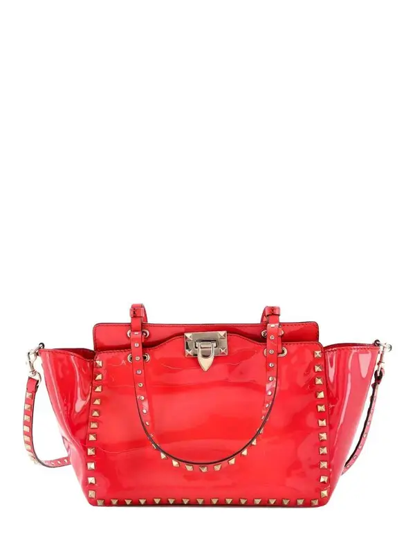 Valentino Garavani Rockstud Tote Soft Patent Medium Satchel - Red