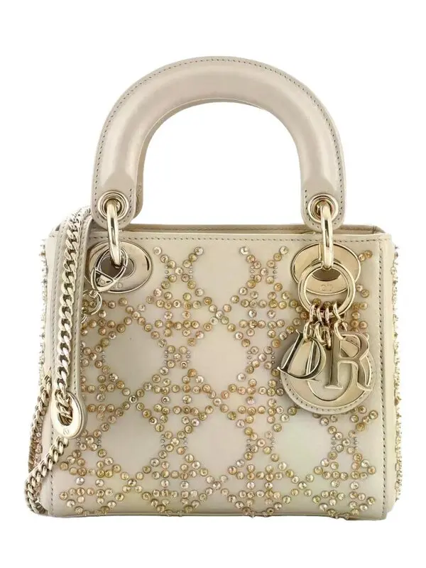 Dior Lady Chain Bag Crystal Embellished Cannage Quilt Leather Mini Satchel - Gold