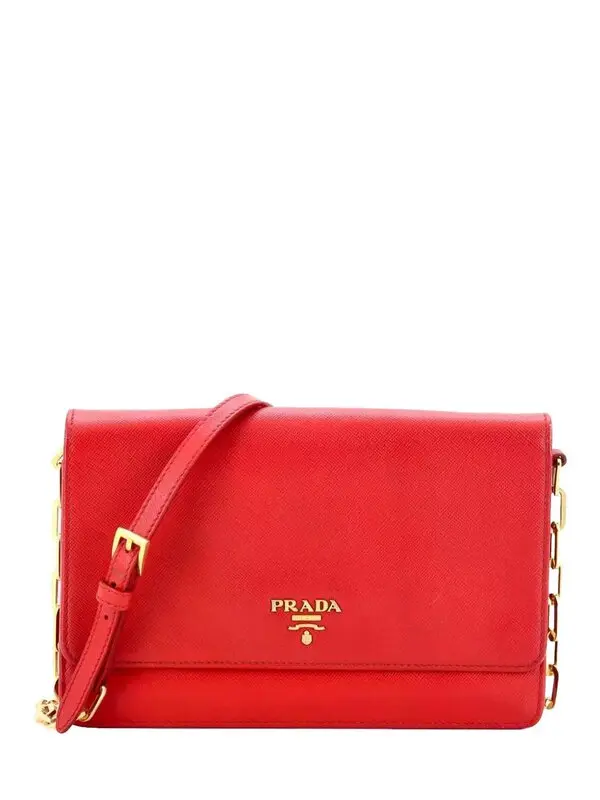 Prada Wallet On Strap Saffiano Leather Small Crossbody Bag - Red
