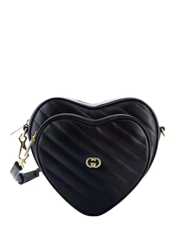 Gucci Interlocking G Heart Quilted Mini Shoulder Bag - Black