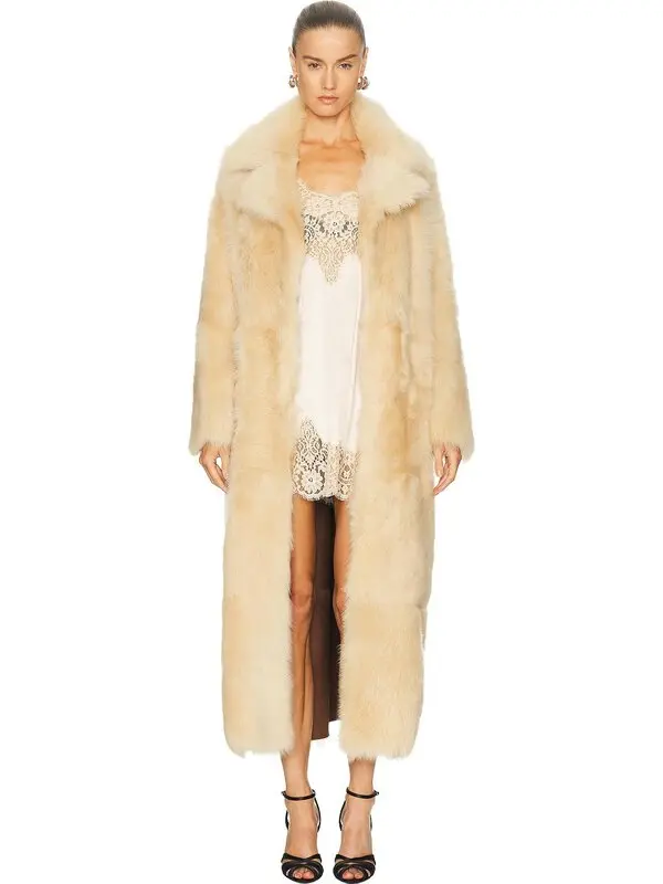 Nour Hammour Evita Long Shearling Coat - Butter