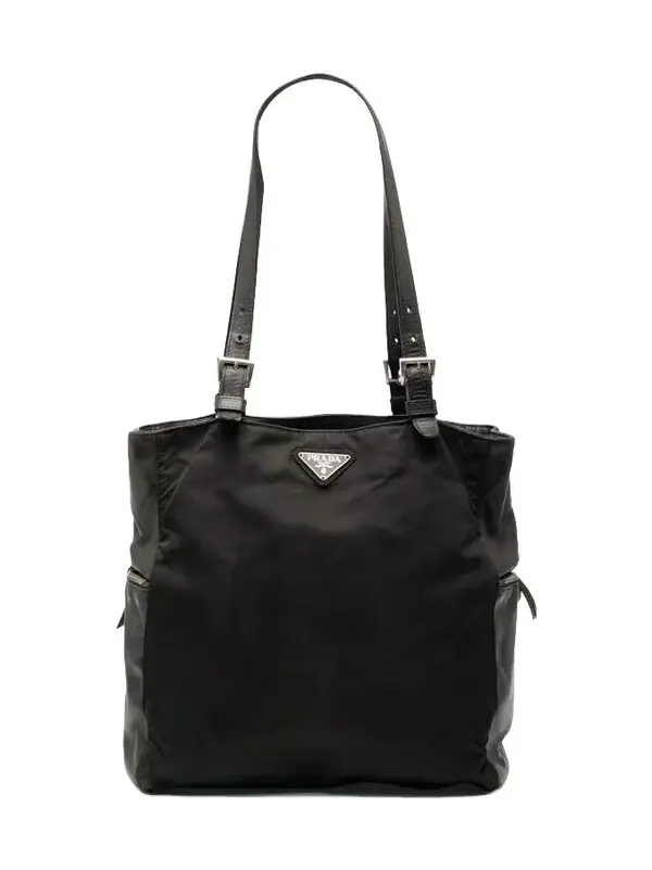 Prada Vitello Trimmed Tessuto Pockets Tote Bag - Black