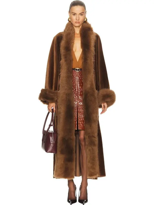 Nour Hammour Sima Grand Shearling Coat - Toffee