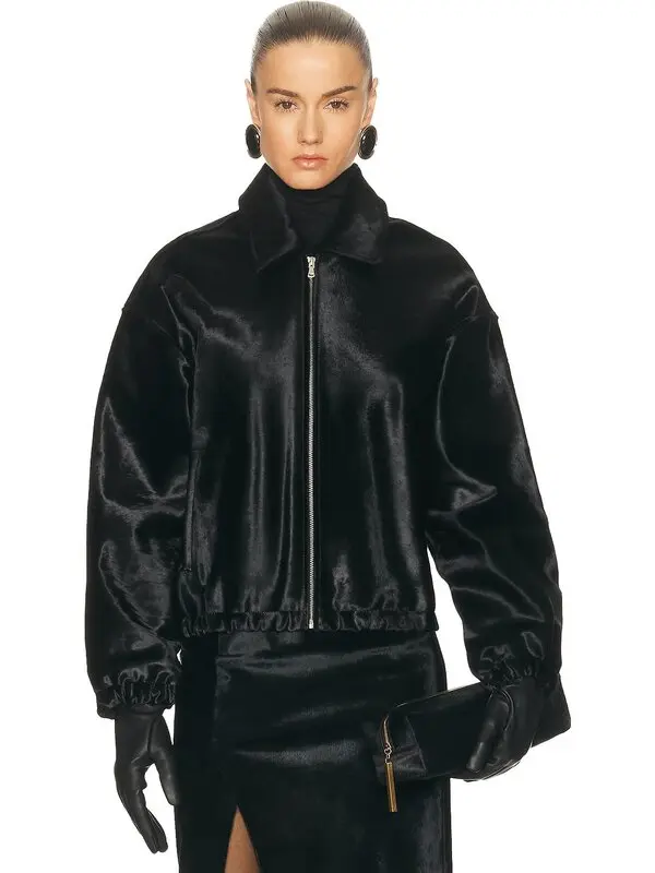 Nour Hammour Luna Ponyhair Bomber Jacket - Obsidian Black