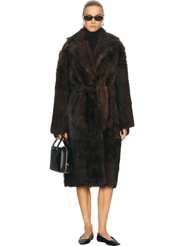 Nour Hammour Uma Drapey Shearling Coat - Brown Marble