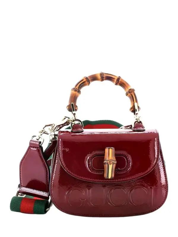 Gucci Bamboo 1947 Embossed Patent Mini Satchel - Red