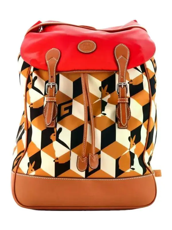 Gucci Interlocking G Patch Flap Buckle Printed Backpack - Brown