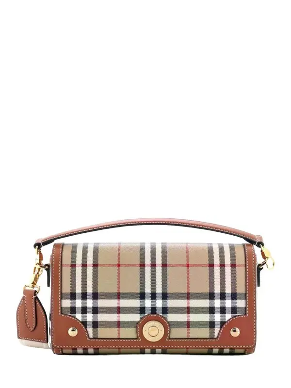 Burberry Note Leather And Vintage Check Canvas Medium Crossbody Bag - Brown