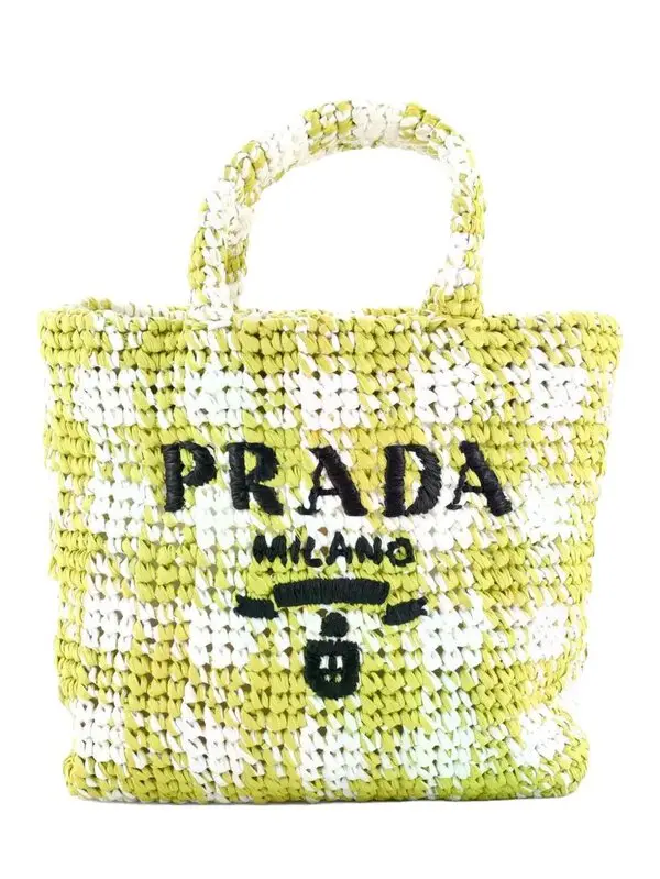 Prada Raffia Logo Small Tote Bag - Yellow