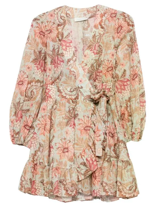 Zimmermann Floral Ruffled Mini Dress - Green