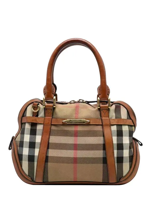 Burberry Leather Trimmed House Check Canvas Bridle Orchard Satchel - Brown