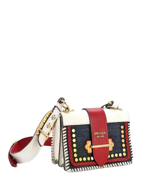Prada Cahier Embellished Denim And Leather Small Crossbody Bag - Multicolour