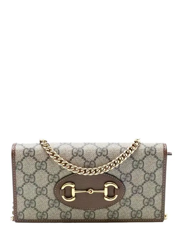 Gucci Gg Supreme Horsebit 1955 Wallet On Chain - Brown