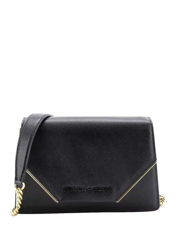 Prada Convertible Flap Chain Clutch Bag - Black