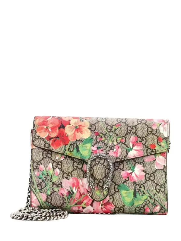 Gucci Dionysus Chain Wallet Blooms Print Gg Coated Canvas Small - Brown