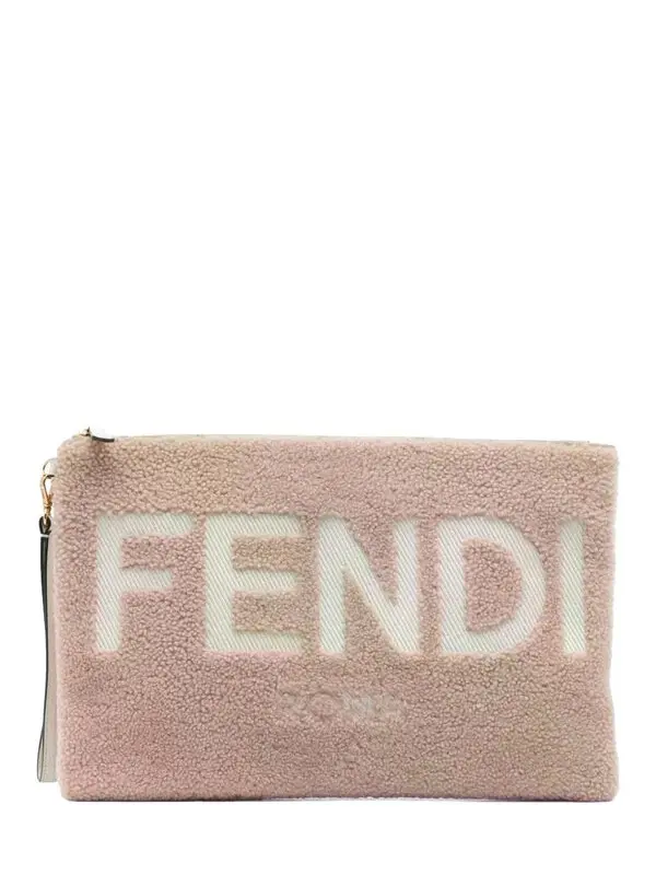 Fendi Shearling Logo Pouch - Brown
