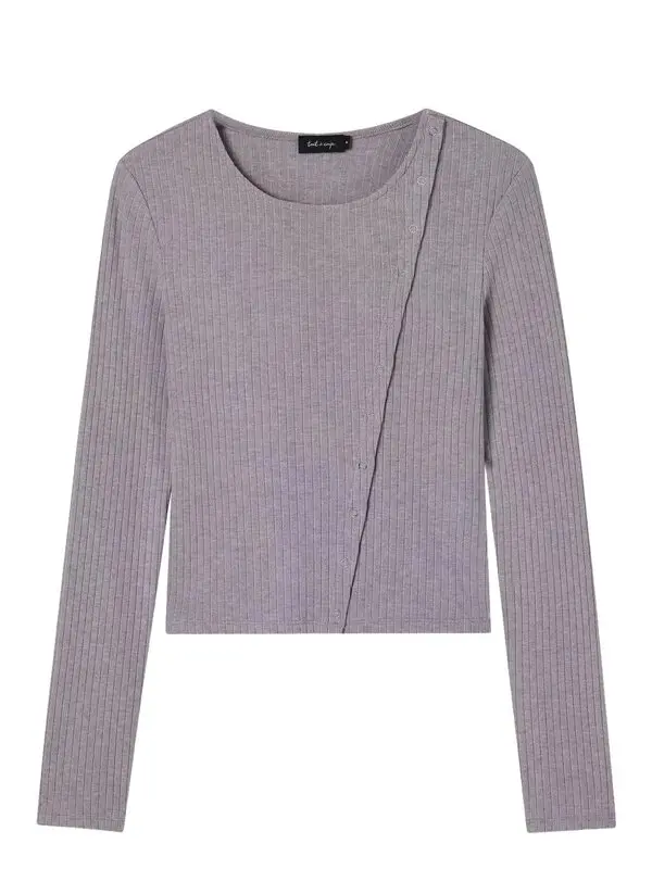 TOUT A COUP Button Ribbed Top - Grey