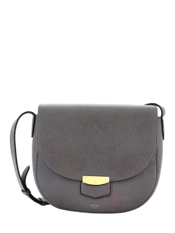 Celine Trotteur Grainy Leather Medium Crossbody Bag - Grey