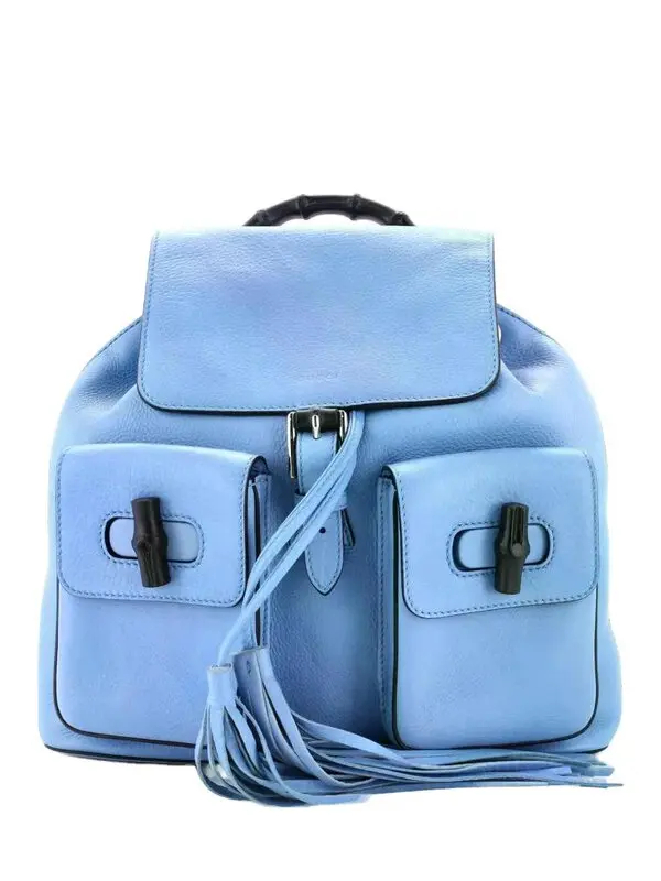 Gucci Bamboo Tassel Leather Medium Backpack - Blue