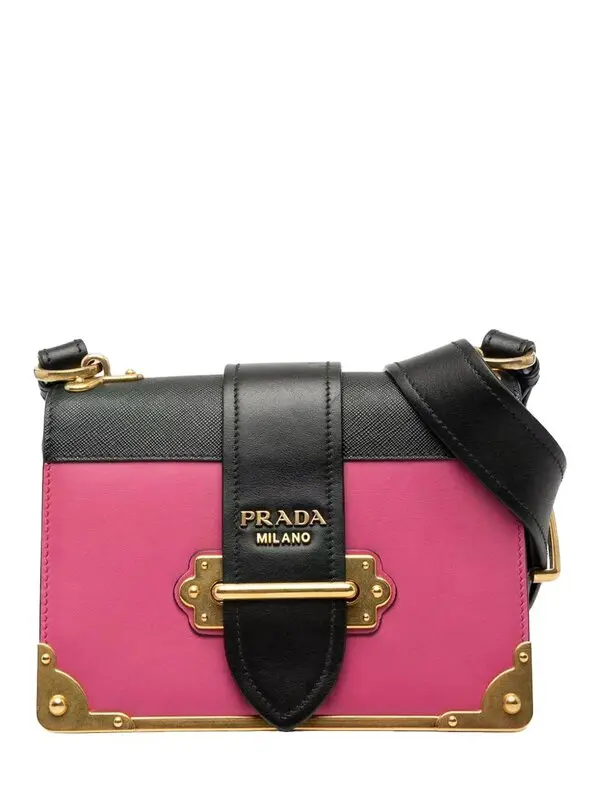 Prada Saffiano Trimmed City Calf Cahier Crossbody Bag - Black