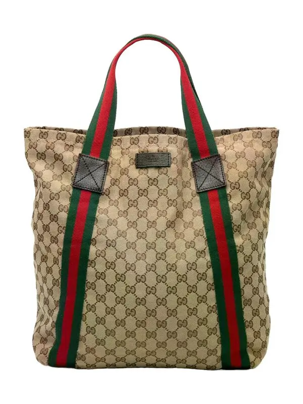 Gucci Gg Canvas Web Tote Bag - Brown