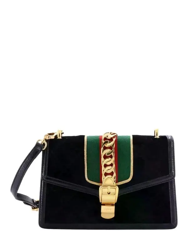 Gucci Sylvie Small Shoulder Bag Gg Velvet - Black