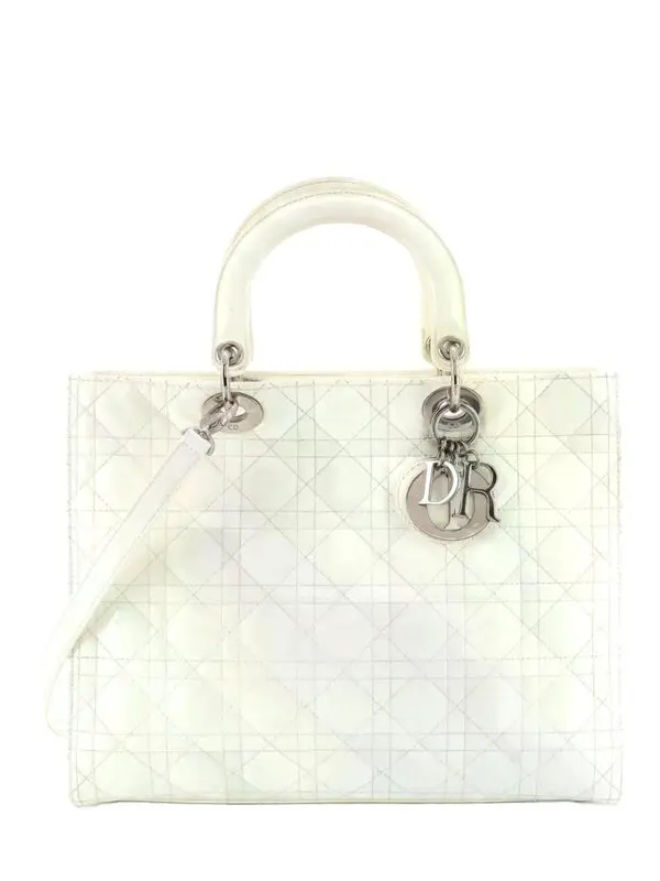Dior Lady Large Satchel Cannage Quilt Patent - White
