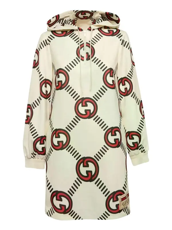 Gucci Interlocking Gg Hoodie Mini Dress - Neutrals