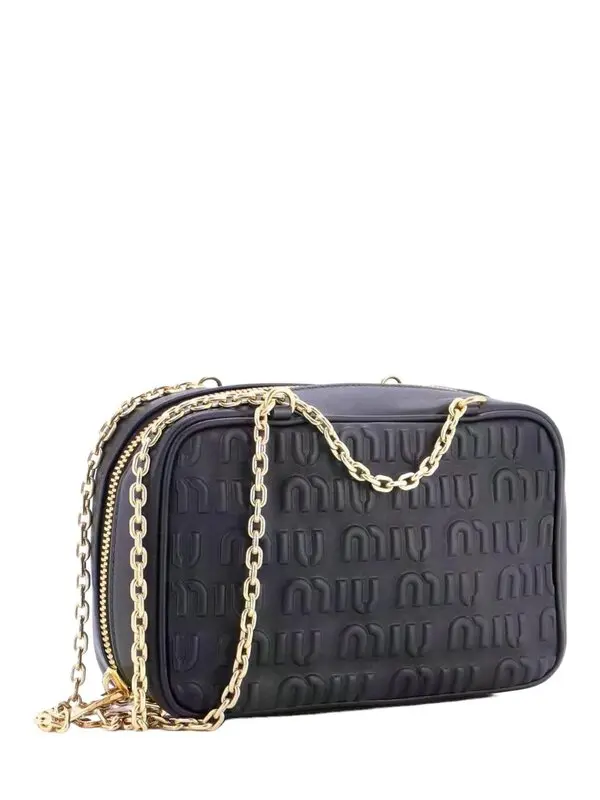 Miu Miu Softy Chain Camera Medium Shoulder Bag Leather Embossed - Black