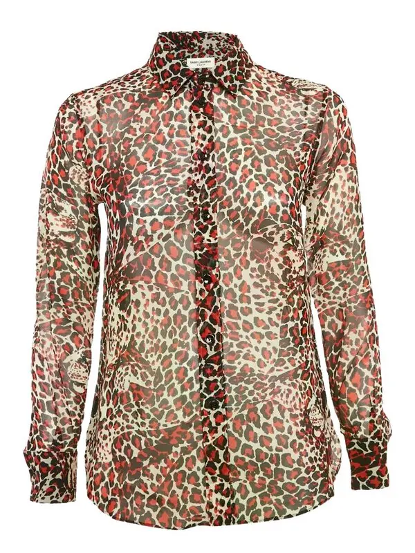 Saint Laurent Leopard-print Silk Shirt - Red