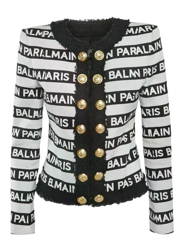 Balmain Logo Striped Tweed Jacket - White