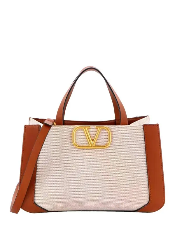 Valentino Garavani Vlogo Canvas And Leather Small Tote - Brown