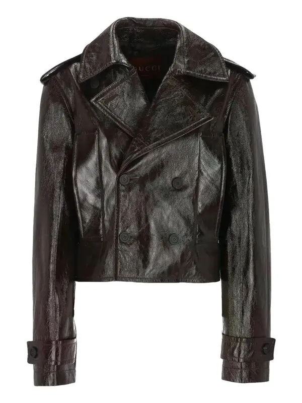 Gucci Double-breasted Leather Jacket - Brown