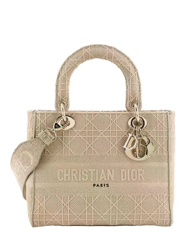 Dior Lady D-lite Cannage Embroidered Canvas Medium Satchel - Neutrals
