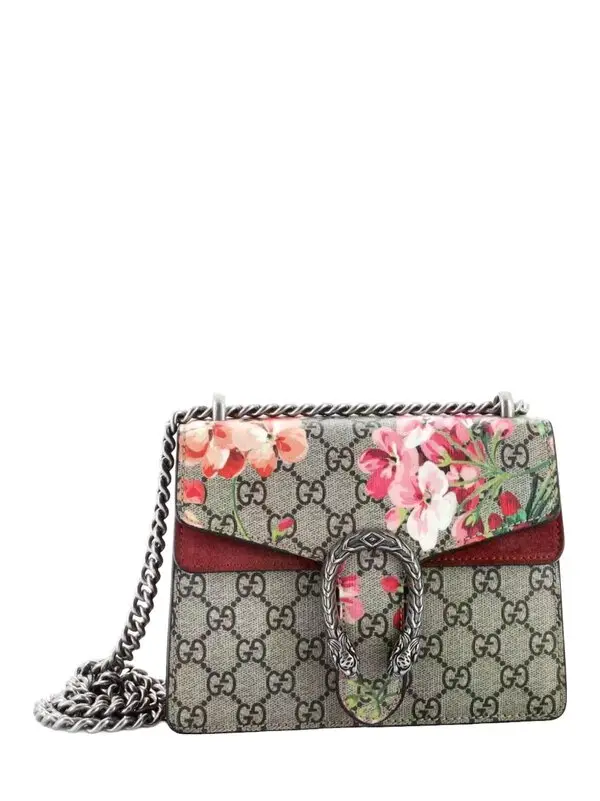 Gucci Dionysus Blooms Print Gg Coated Canvas Super Mini Crossbody Bag - Brown