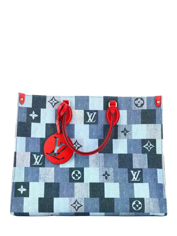 LOUIS VUITTON Onthego Damier And Monogram Patchwork Denim Gm Tote Bag - Blue