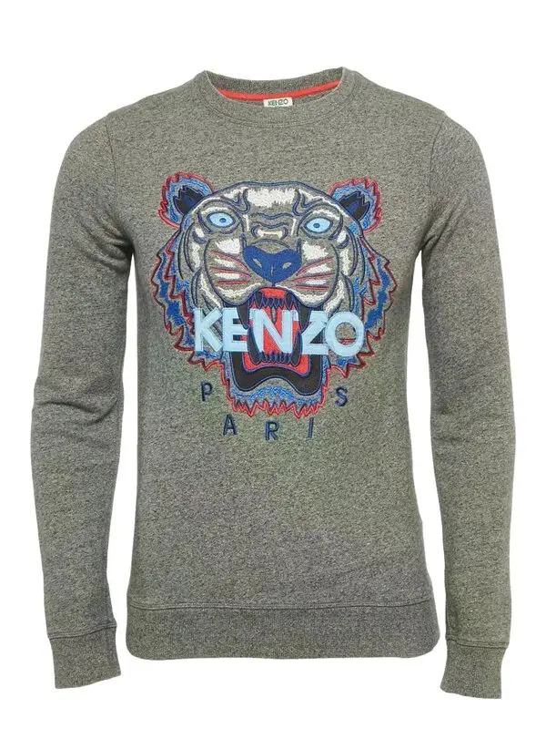 Kenzo Tiger-embroidered Crew-neck T-shirt - Grey