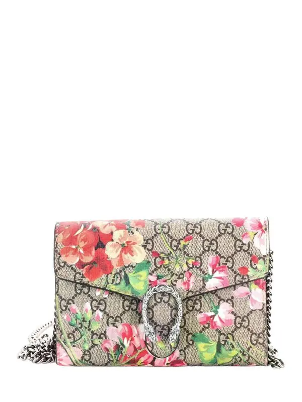 Gucci Dionysus Chain Wallet Blooms Print Gg Coated Canvas - Brown