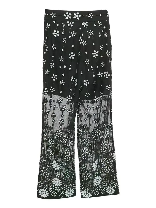 SELF-PORTRAIT Sequin Floral Trousers - Black
