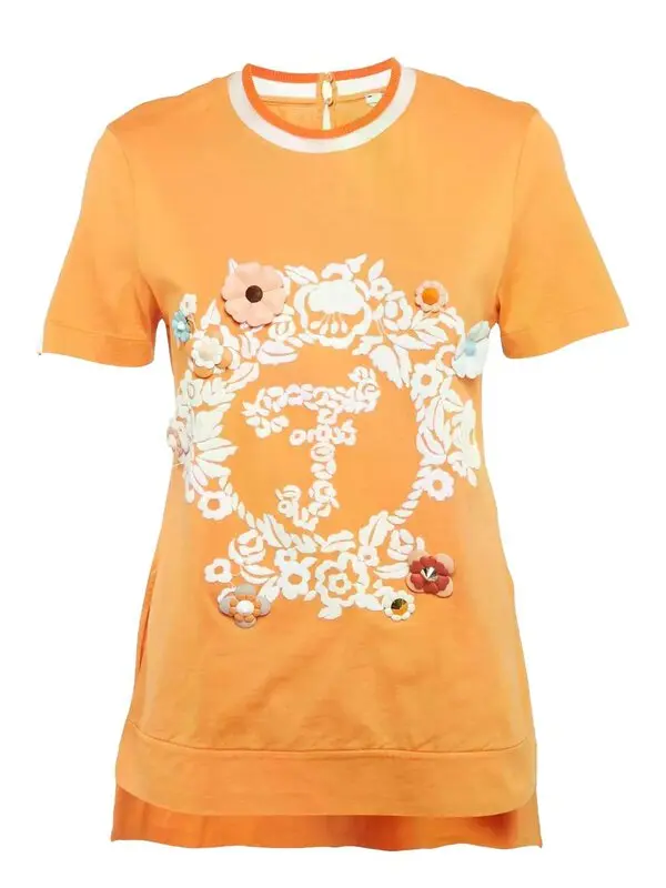 Fendi Floral-embroidered T-shirt - Orange