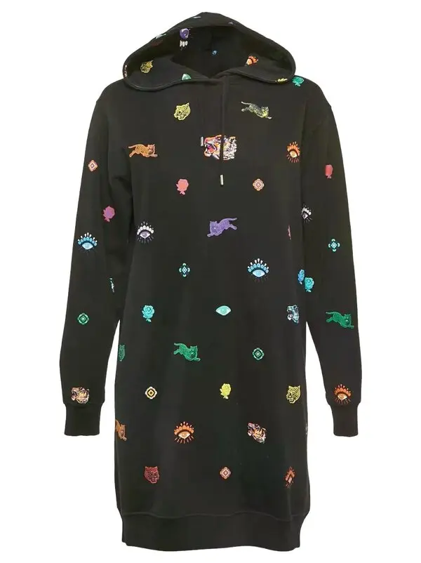 Kenzo Printed Hooded Mini Dress - Black