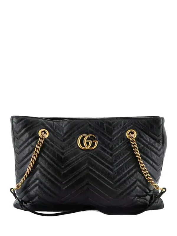 Gucci Gg Marmont Zip Tote Matelasse Leather Medium Shoulder Bag - Black