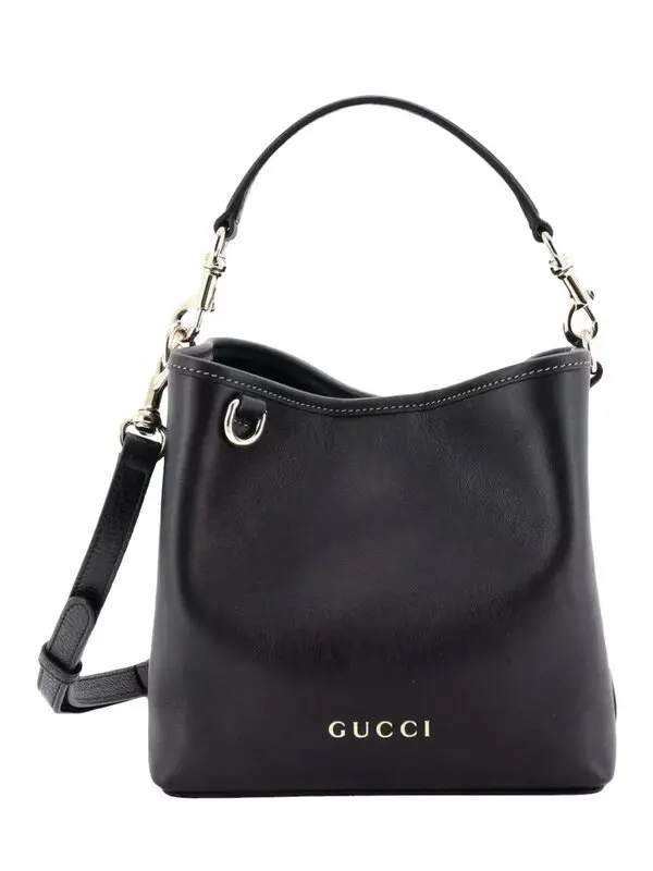 Gucci Emblem Leather Small Bucket Bag - Black