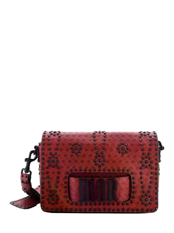 Dior Dioevolution Flap Bag Studded Embossed Leather Medium Shoulder Bag - Red
